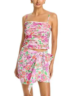 Aqua Floral Mesh Tank - Pink Multi