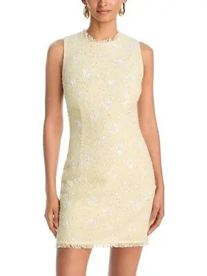 Aqua Embellished Tweed Dress - Yellow