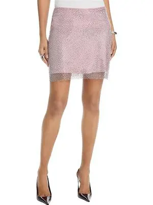 Aqua Crystal Mesh Miniskirt - Pink