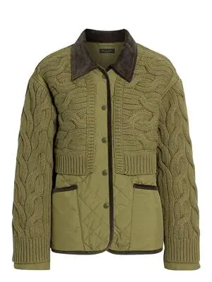 Rag & Bone Ivy Cable-knit Paneled Quilted Shell Jacket - Army Green