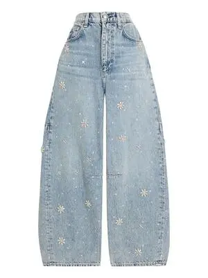 Rag & Bone Charlie Crystal-embellished Barrel-leg Jeans - Mid Denim