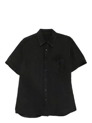 120% Lino Short-sleeve Chest-pocket Shirt - Black