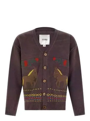 FOUND Jacquard-pattern Horse Cardigan - Brown