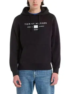 Tommy Hilfiger Logo-print Cotton Hoodie - Black