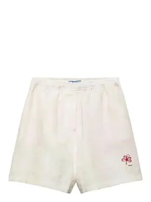 Prada Embroidered Slubbed Linen Shorts - Neutrals