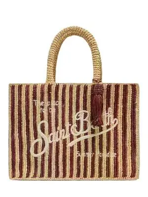 MC2 SAINT BARTH Collette Striped Raffia Tote Bag Red