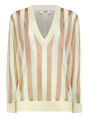 Fendi Striped V-neck Sweater - Neutrals