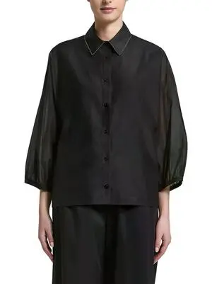 Peserico Sheer-paneled Puff-sleeve Shirt - Black