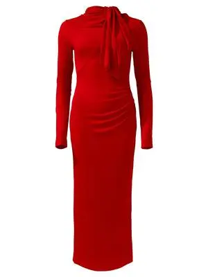 LENDROP STUDIOS Lendrop Studios Yuna Tie Neck Midi Dress Red
