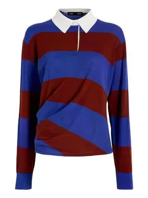 Proenza Schouler Corinna Striped Draped Polo Top - Blue