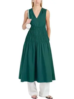 Proenza Schouler White Label Smocked Poplin Midi Dress Green