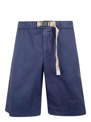 WHITE SAND Belted Cotton Knee Length Shorts - Blue