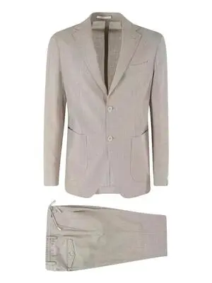 Eleventy Drawstring-waist Notched-lapel Suit Neutrals