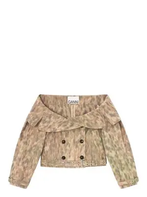 GANNI Leopard-print Off-shoulder Jacket - Neutrals