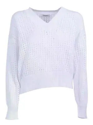 KANGRA Open-Knit V-Neck Sweatshirt White
