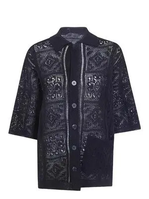 Y’s Crochet-knit Patch-pocket Shirt - Black