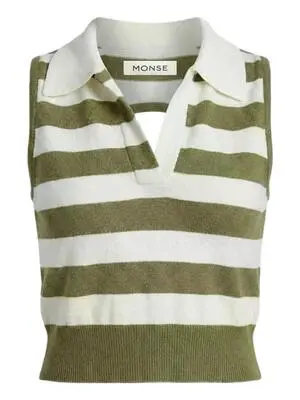 Monse Striped Polo-collar Top - Green