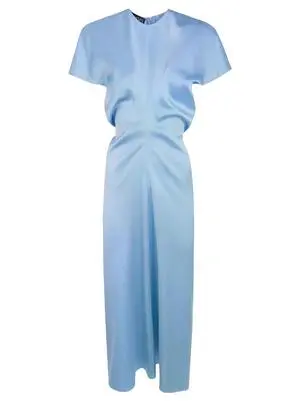 DRHOPE Gathered Silk Midi Dress - Blue