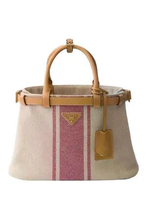 Prada Canvas And Leather Handbag - Neutrals