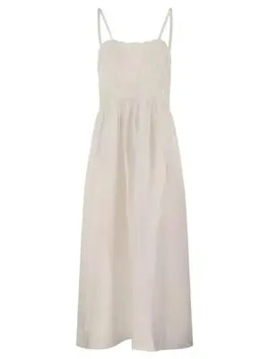 MAURIZIO MYKONOS Embroidered Tiered Midi Dress - Neutrals