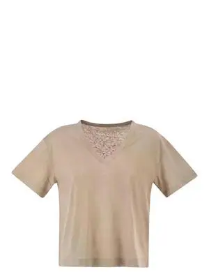 Majestic Filatures V-neck T-shirt With Side Slits - Neutrals