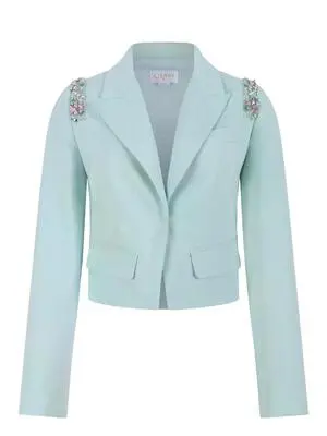 GENNY Crystal-embellished Cropped Jacket - Blue