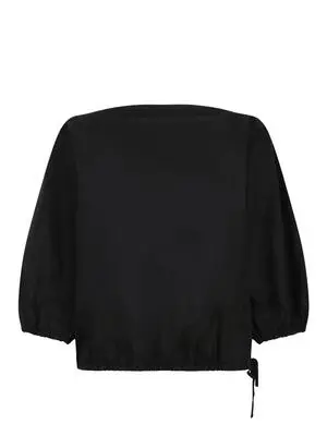 DOUUOD Drawstring-hem Puff-sleeve Blouse - Black