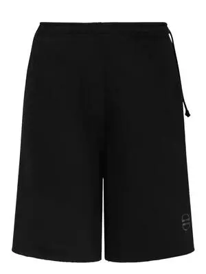 DOUUOD Logo-Print Raw-Edge Shorts