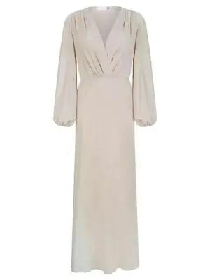 DOUUOD Gathered-detail Long-sleeve Maxi Dress - Neutrals