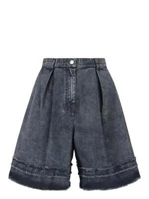 HUI MILANO Heather Frayed Pleated Denim Shorts - Blue
