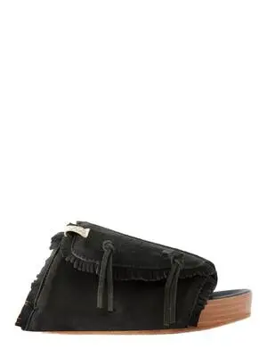 Visvim Fringed Suede Slides - Black