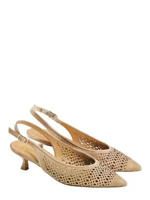 POCHE PARIS Perforated Slingback Kitten Heel Pumps - Neutrals