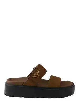 Prada Nubuck Leather Slides - Brown