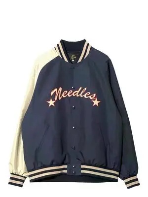 Needles Logo-embroidered Contrast-sleeve Bomber Jacket - Blue
