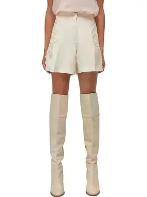 BLUGIRL Floral-embroidered High-waisted Shorts - Neutrals
