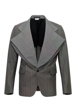 Comme Des Garçons Stripe-pattern Oversize-lapels Blazer - Grey