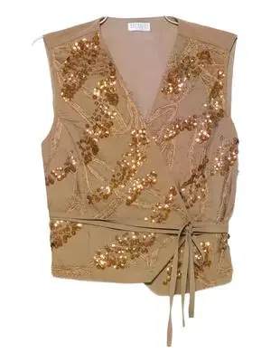 Brunello Cucinelli Sequin-embellished Waistcoat - Brown