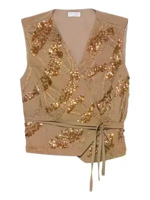 Brunello Cucinelli Sequin-embellished Waistcoat - Brown