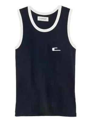 CARRER Logo Embroidered Ribbed Tank Top - Blue