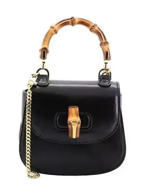Gucci Bamboo 1947 Top Handle Leather Super Mini Crossbody Bag - Black