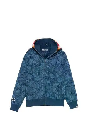 A BATHING APE Floral-print Shark Hoodie - Blue