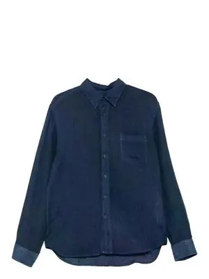 120% Lino Chest-pocket Long-sleeve Shirt - Blue
