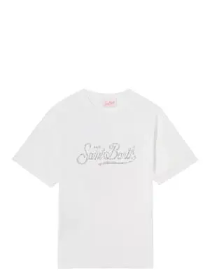 MC2 SAINT BARTH Emilie Rhinestone-logo T-shirt - White