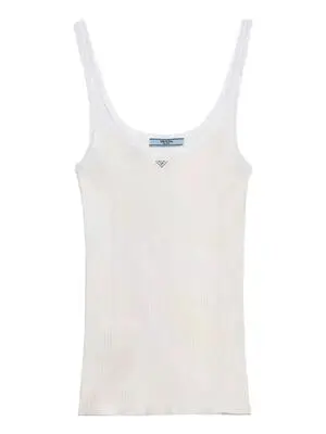 Prada Ribbed Cotton Top - Neutrals