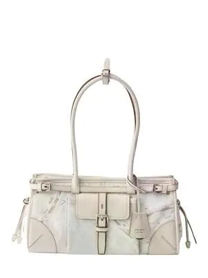 Prada Printed Linen And Leather Handbag Neutrals