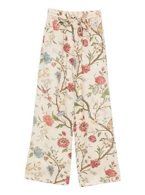 INTO THE EAST Printed Linen Trousers - White