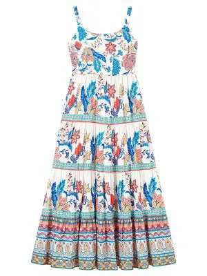 YUMI Block Print Tiered Maxi Dress - Blue