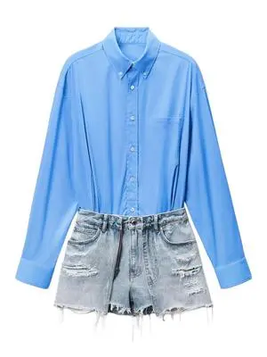 Alexander Wang Prestyled Button Down Skort Romper - Blue