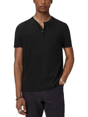 John Varvatos Elm Short Sleeve Textured Coverstitch Henley - Black