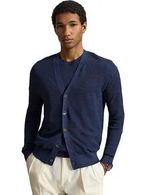 Polo Ralph Lauren Relaxed Fit Pique Knit Linen Cardigan - Navy